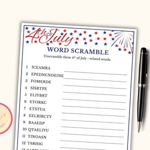 4th of July Word Scramble Game Printable Fourth of July Game ...