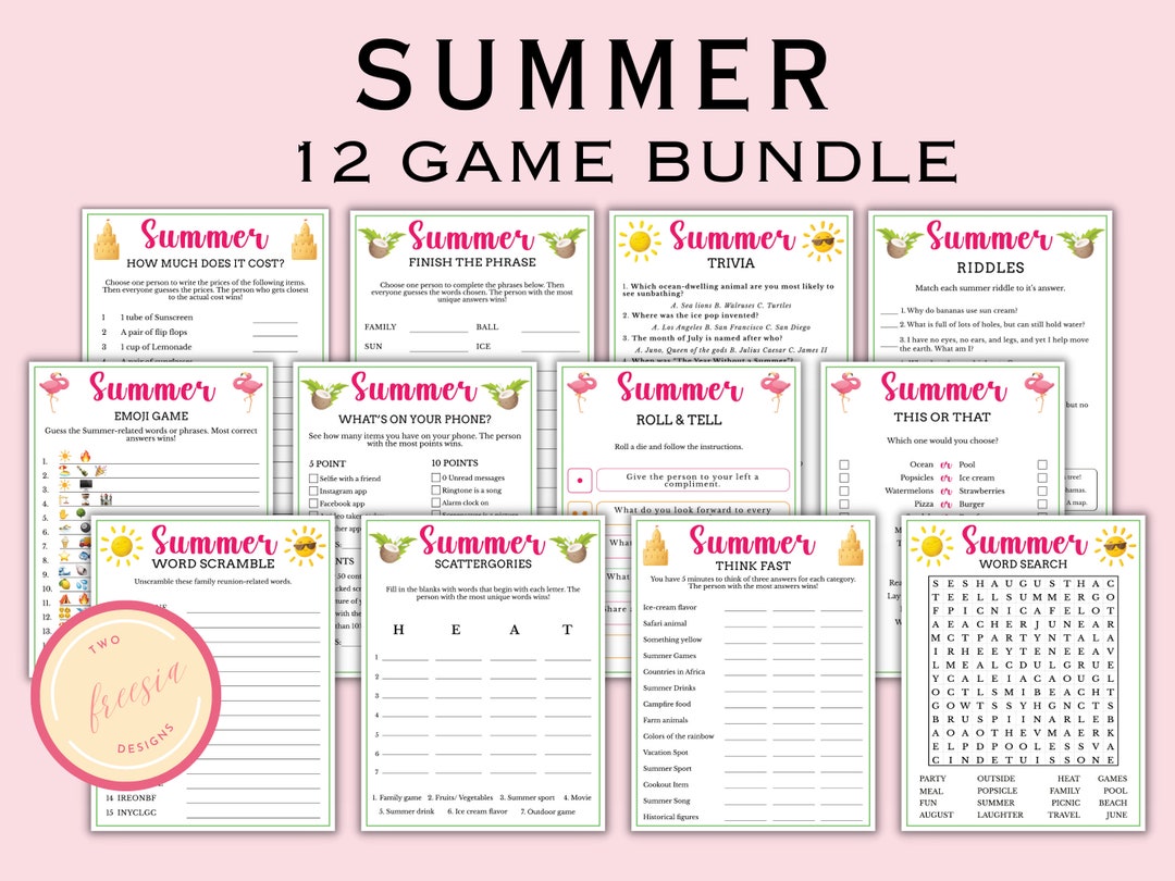 12 Printable Summer Game Bundle for Kids and Adults - Beach, Pool Party ...