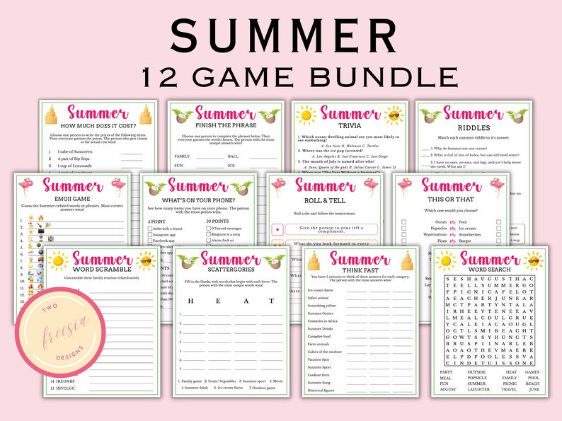 12 Printable Summer Game Bundle for Kids and Adults - Beach, Pool Party ...