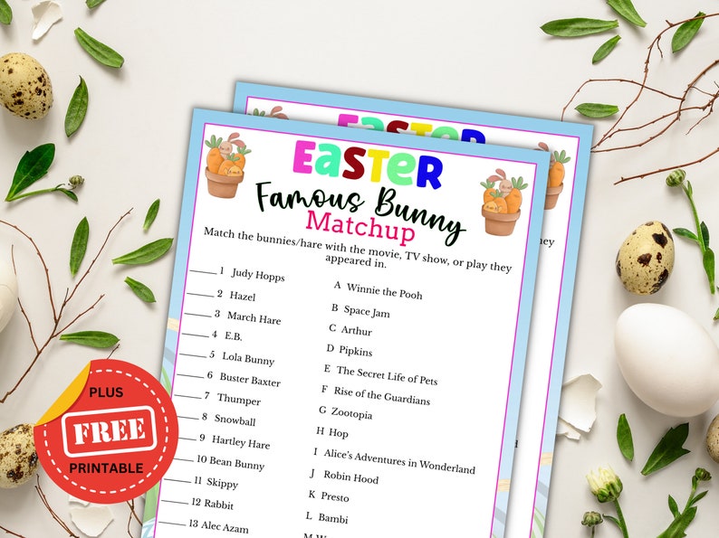Printable Easter Games Famous Bunny Matchup Easter Activity for Kids ...