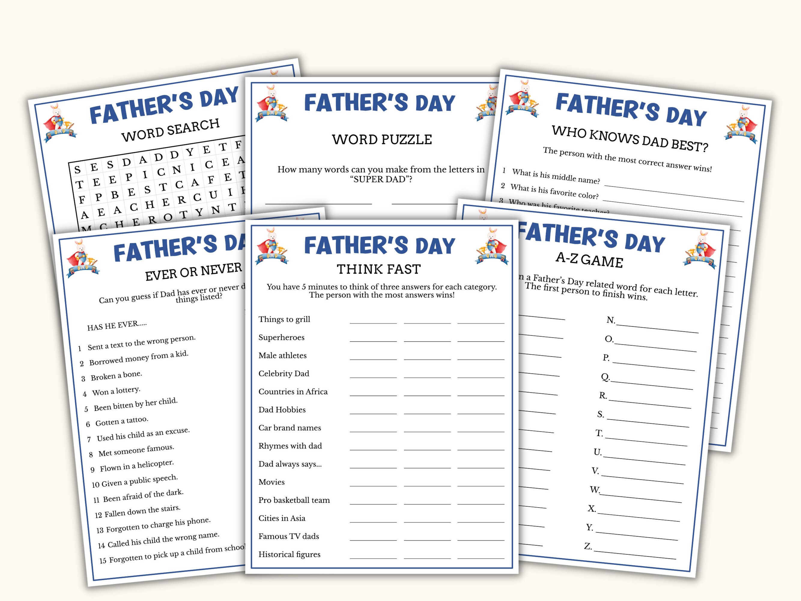 12 Printable Father's Day Games for Kids and Adults Family Games Night ...