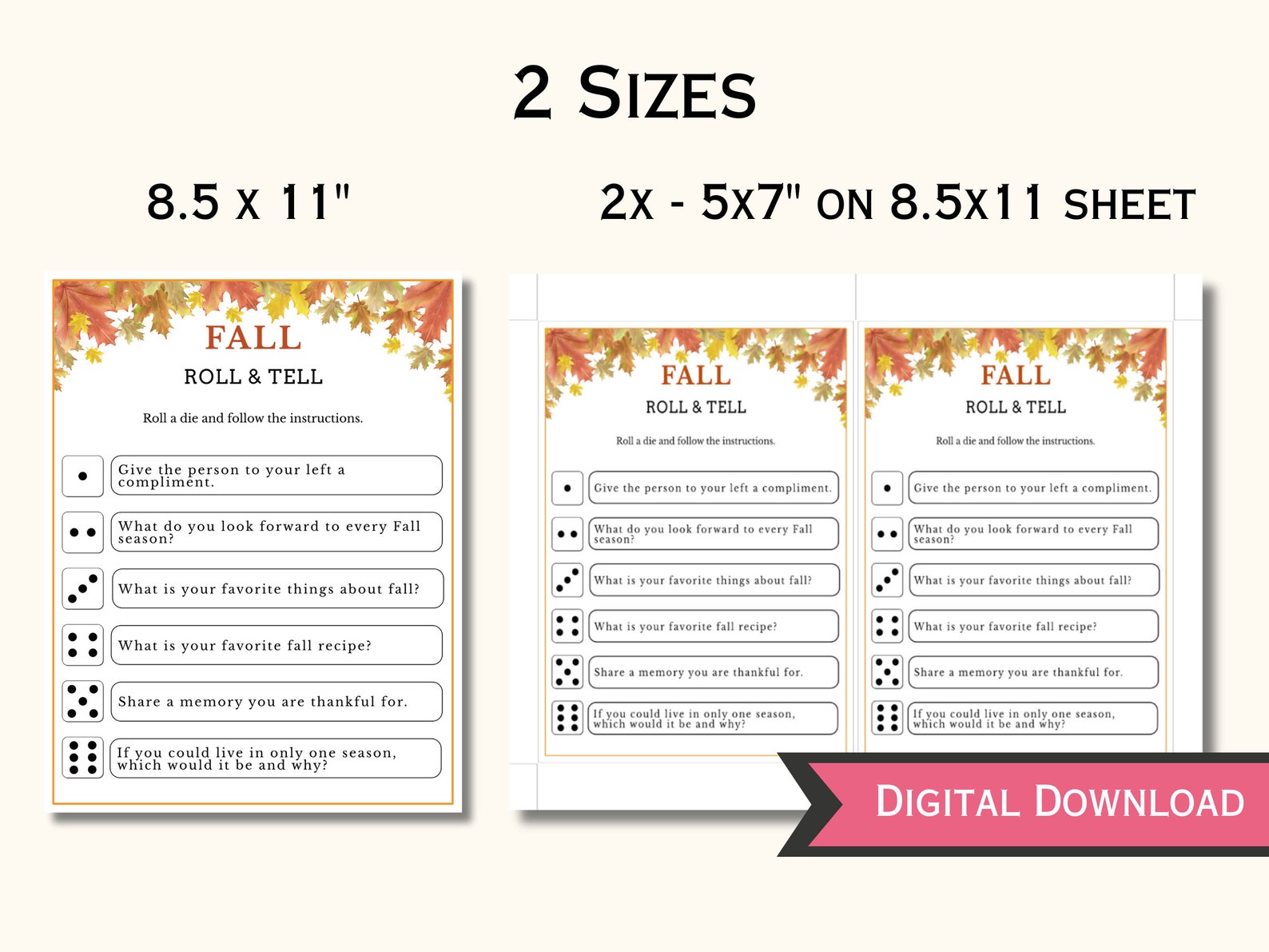 Fall Roll and Tell Dice Game Printable Autumn Game Fun Fall Time ...