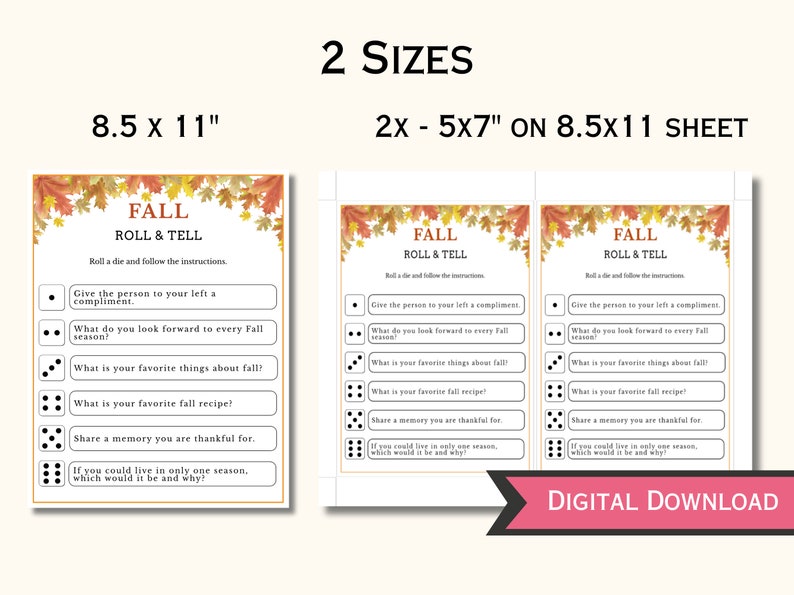 Fall Roll and Tell Dice Game - Printable Autumn Game - Fun Fall Time ...