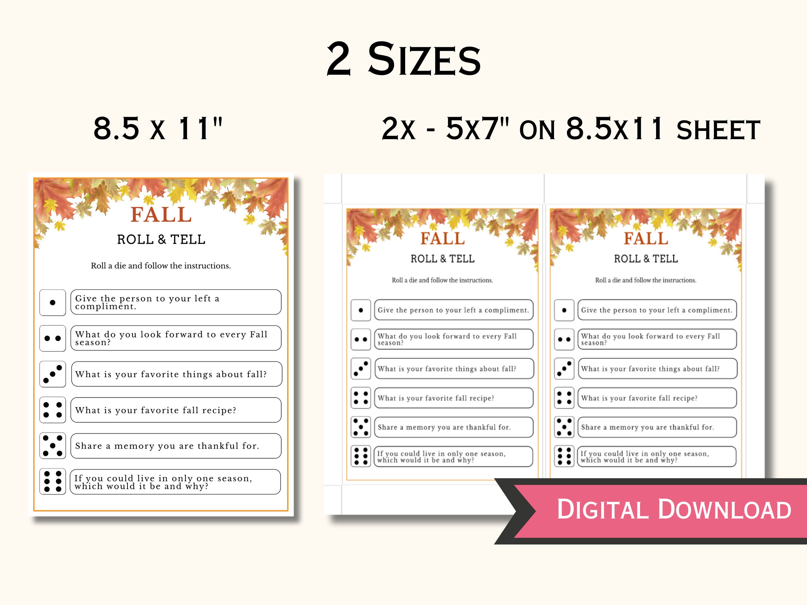 Fall Roll and Tell Dice Game - Printable Autumn Game - Fun Fall Time ...
