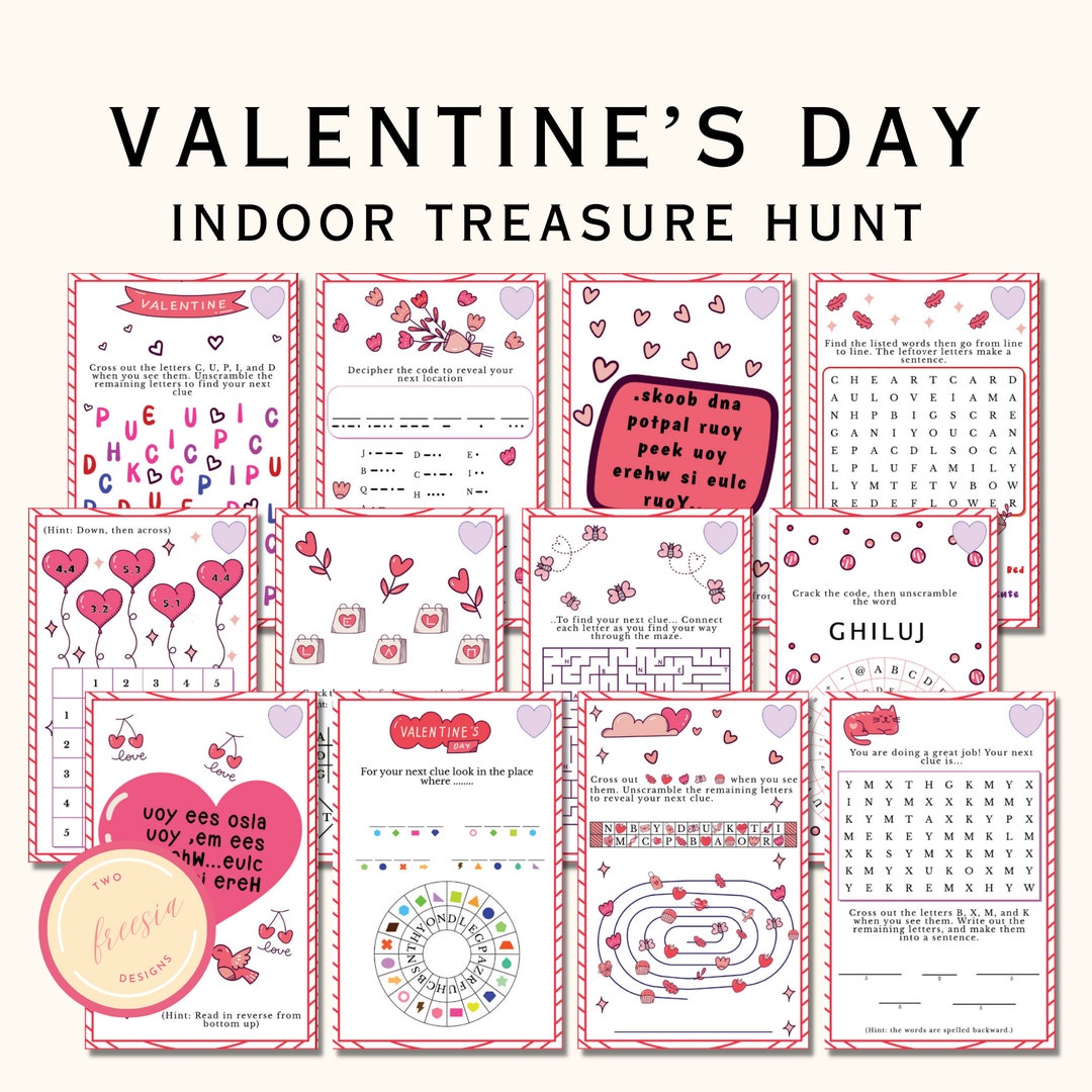 Valentine's Day Indoor Treasure Hunt for Older Kids - Scavenger Hunt ...
