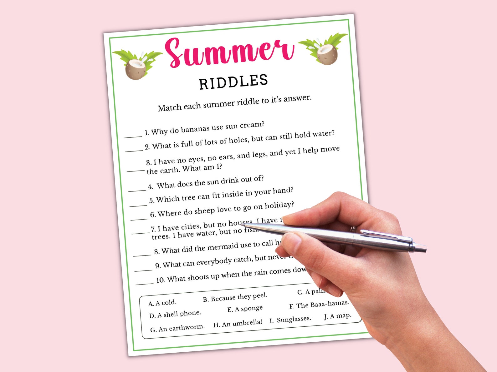 Summer Riddles Game for Kids and Adults - Printable Summer Party Game ...