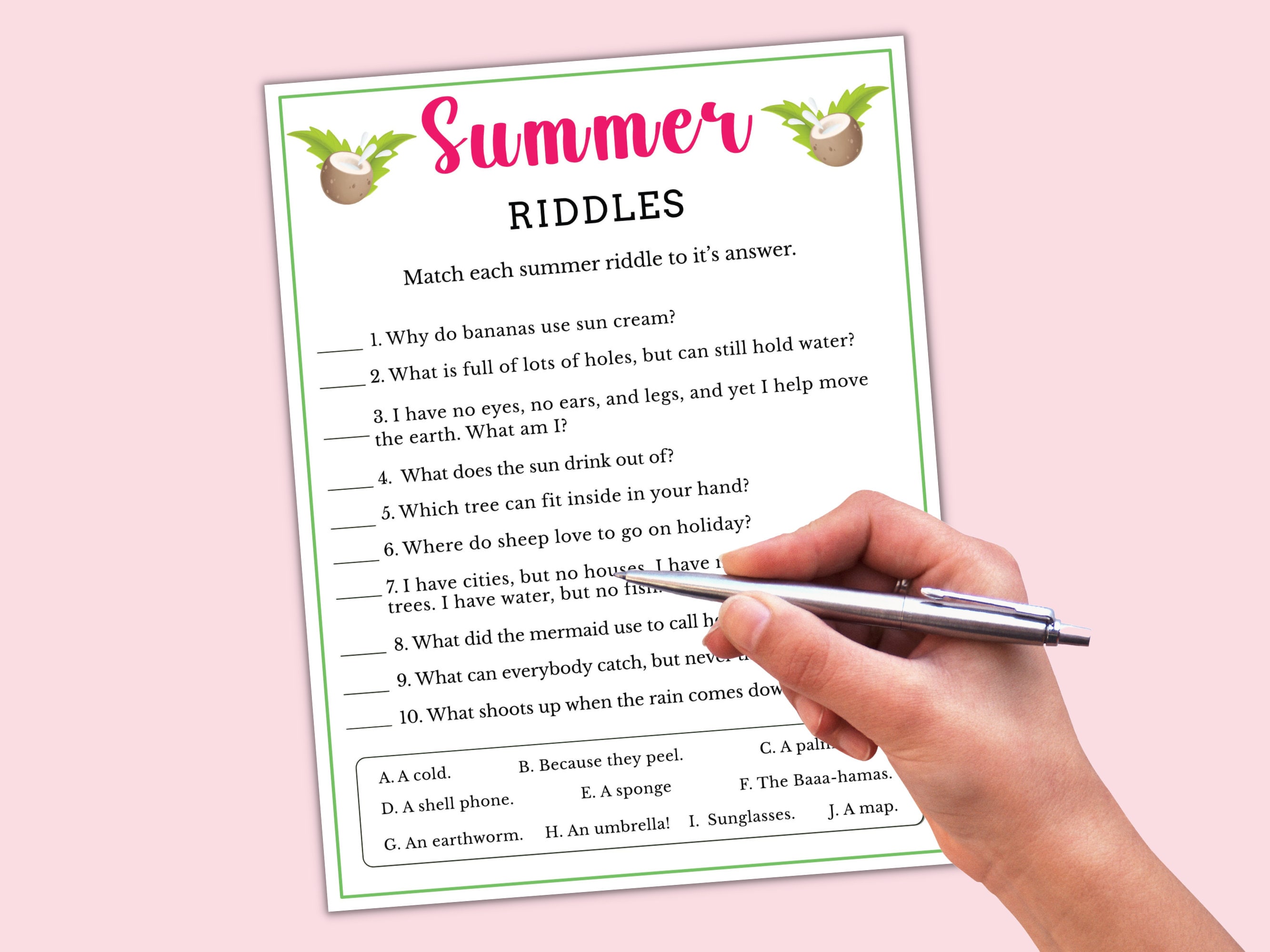 Summer Riddles Game for Kids and Adults - Printable Summer Party Game ...