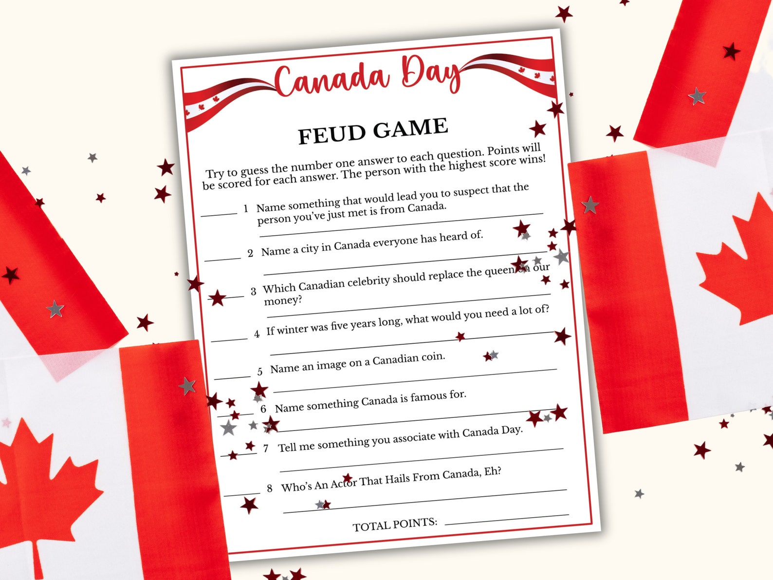 Canada Day Feud Game - Printable Canada Day Party Game and Activity for ...