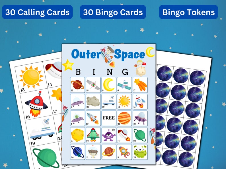Outer Space Bingo Game Printable Space Bingo Game for Kids Birthday ...