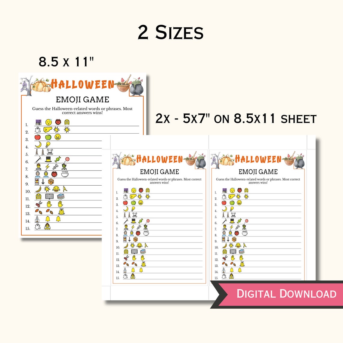 Halloween Emoji Game - Printable Halloween Party Game for Kids, Teens ...