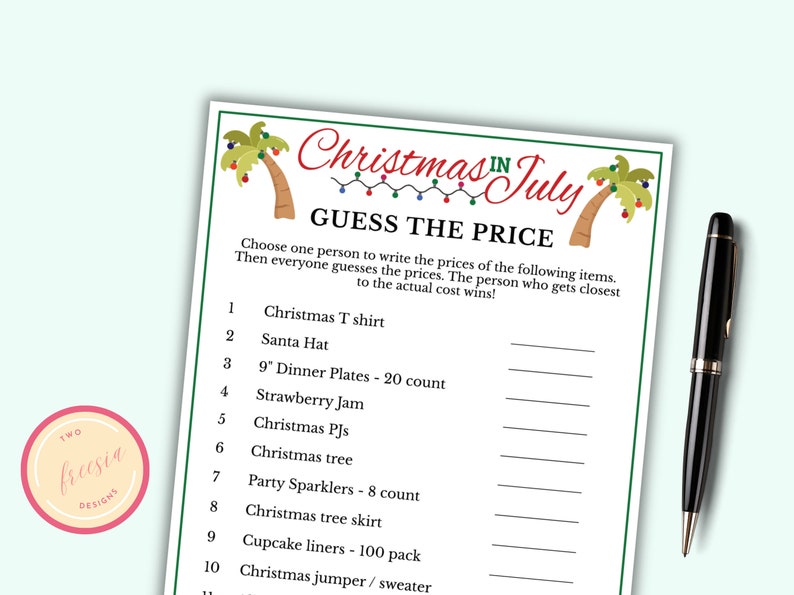 Guess the Price Game Printable Christmas in July Game for Kids & Adults ...