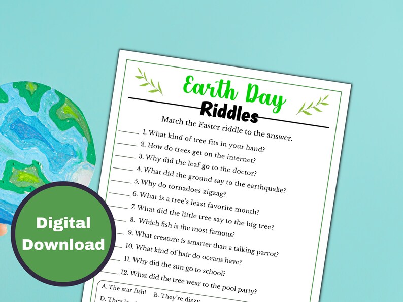 Earth Day Riddles Game for Kids and Adults - Printable Earth Day ...