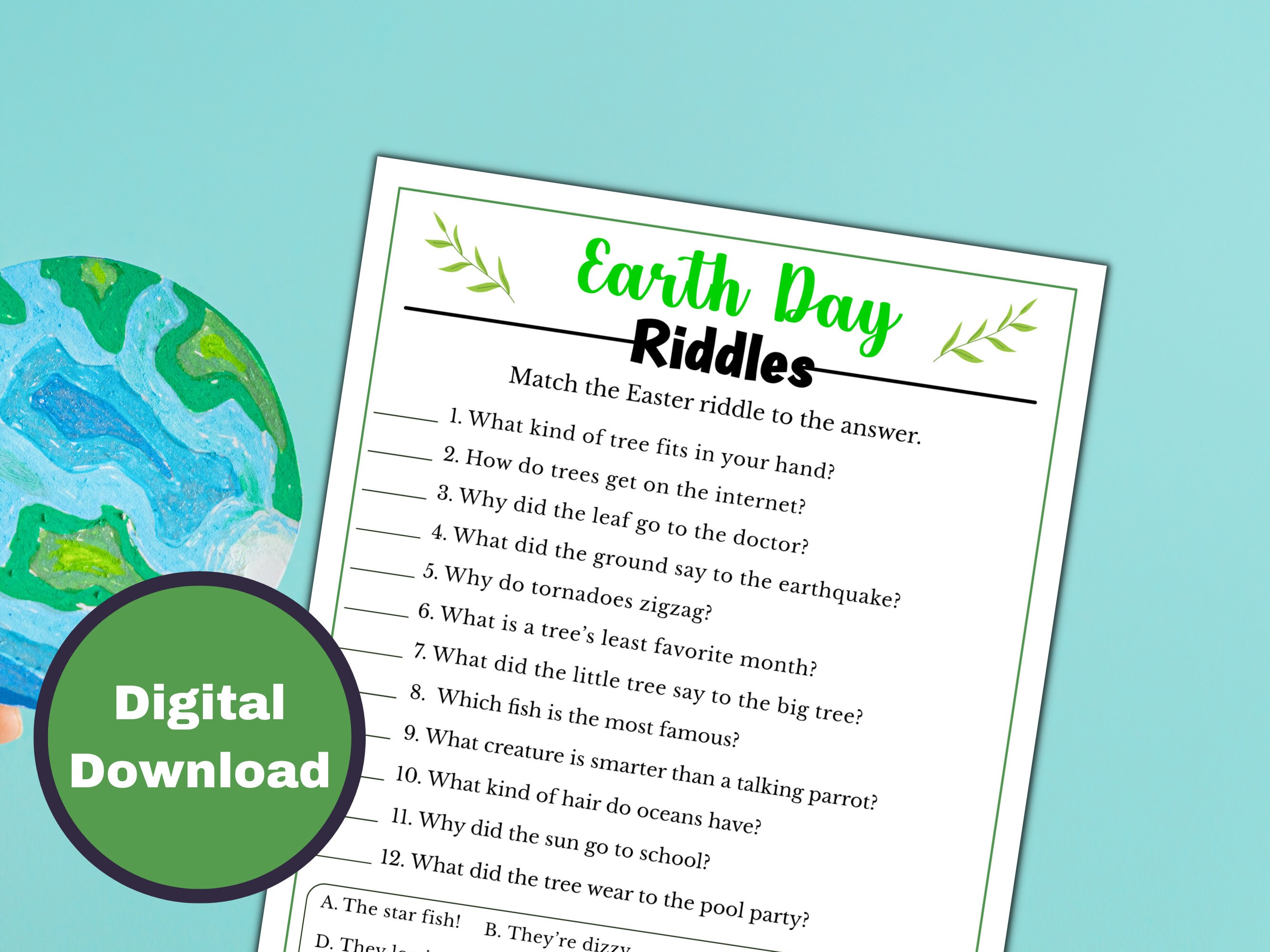 Earth Day Riddles Game for Kids and Adults - Printable Earth Day ...