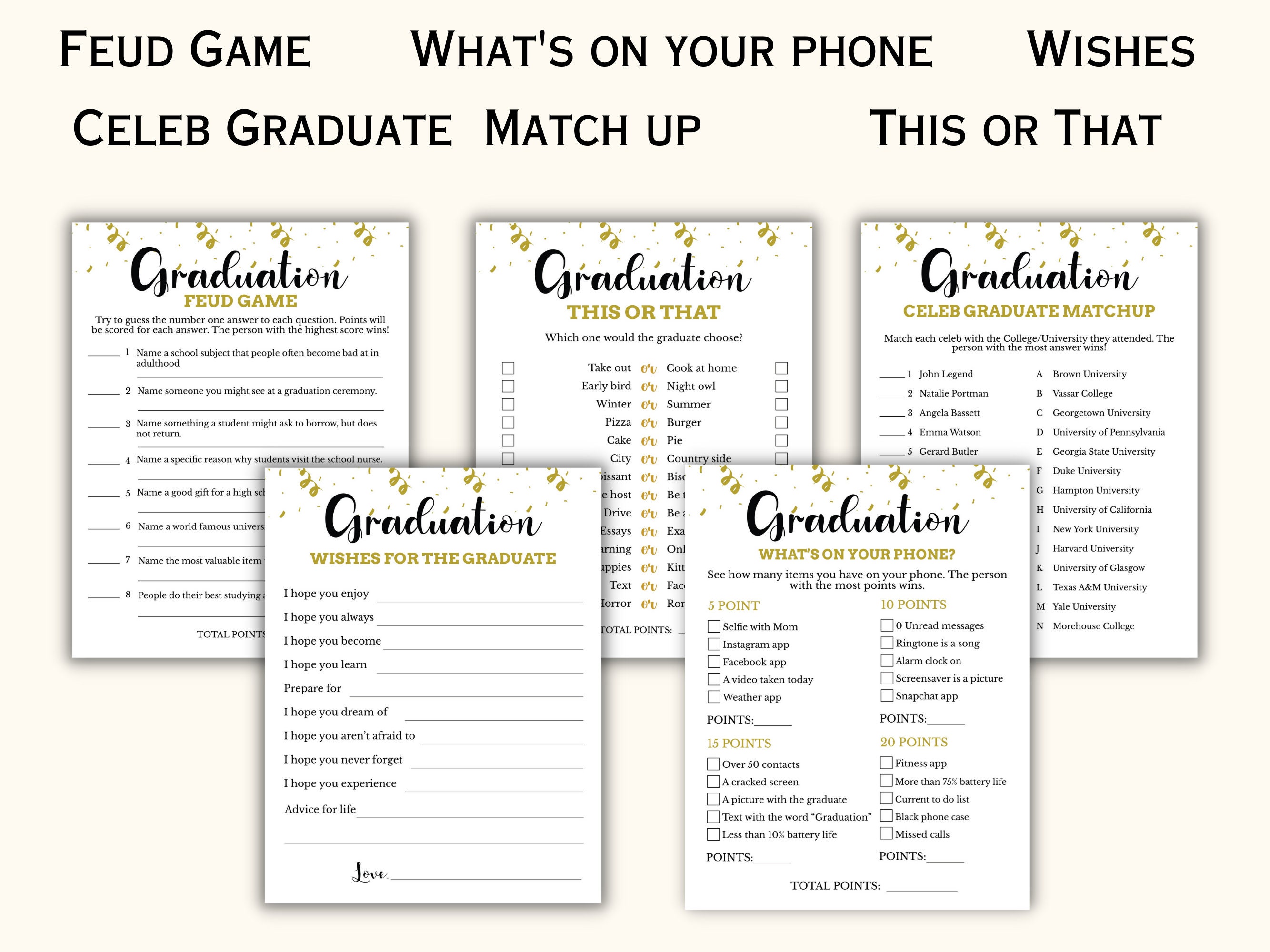 2025 Graduation Games - 14 Printable Graduation Party Games Bundle ...