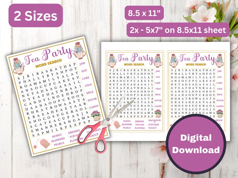 Tea Party Word Search Printable Tea Party Games for Birthdays, Bridal ...