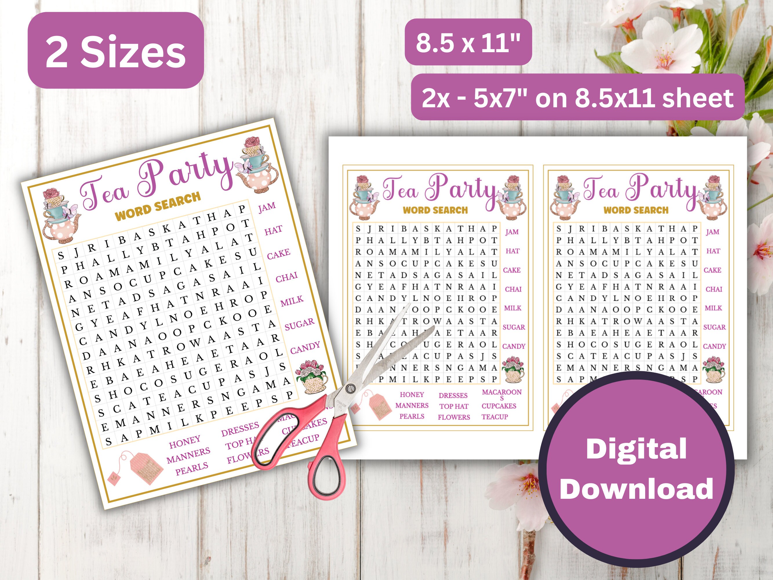 Tea Party Word Search Printable Tea Party Games for Birthdays, Bridal ...