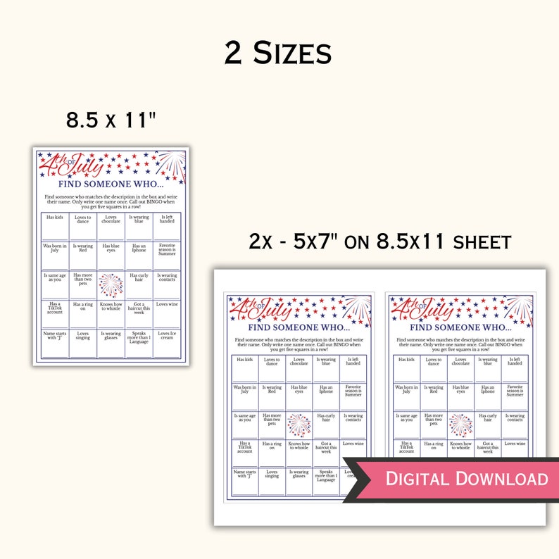 Find Someone Who Bingo Game - Printable Fourth of July Game ...