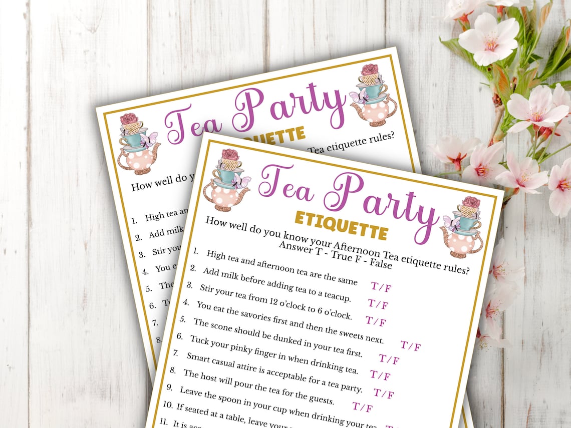 Tea Etiquette Game - Printable Tea Party Games for Birthdays, Bridal ...