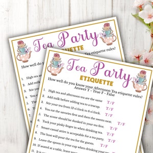 Tea Etiquette Game - Printable Tea Party Games for Birthdays, Bridal ...