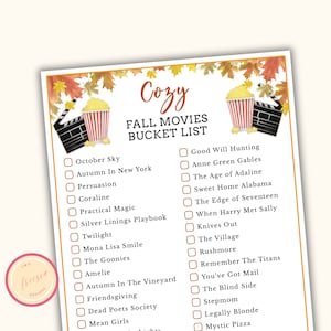Cozy Fall Movies Bucket List - Printable Autumn Game - Fun Fall Time ...
