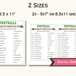 Football Mascot Match up Game - Printable Football Party Game ...