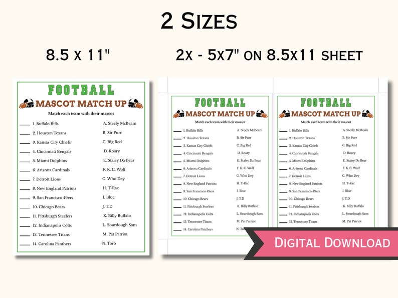 Football Mascot Match up Game - Printable Football Party Game ...