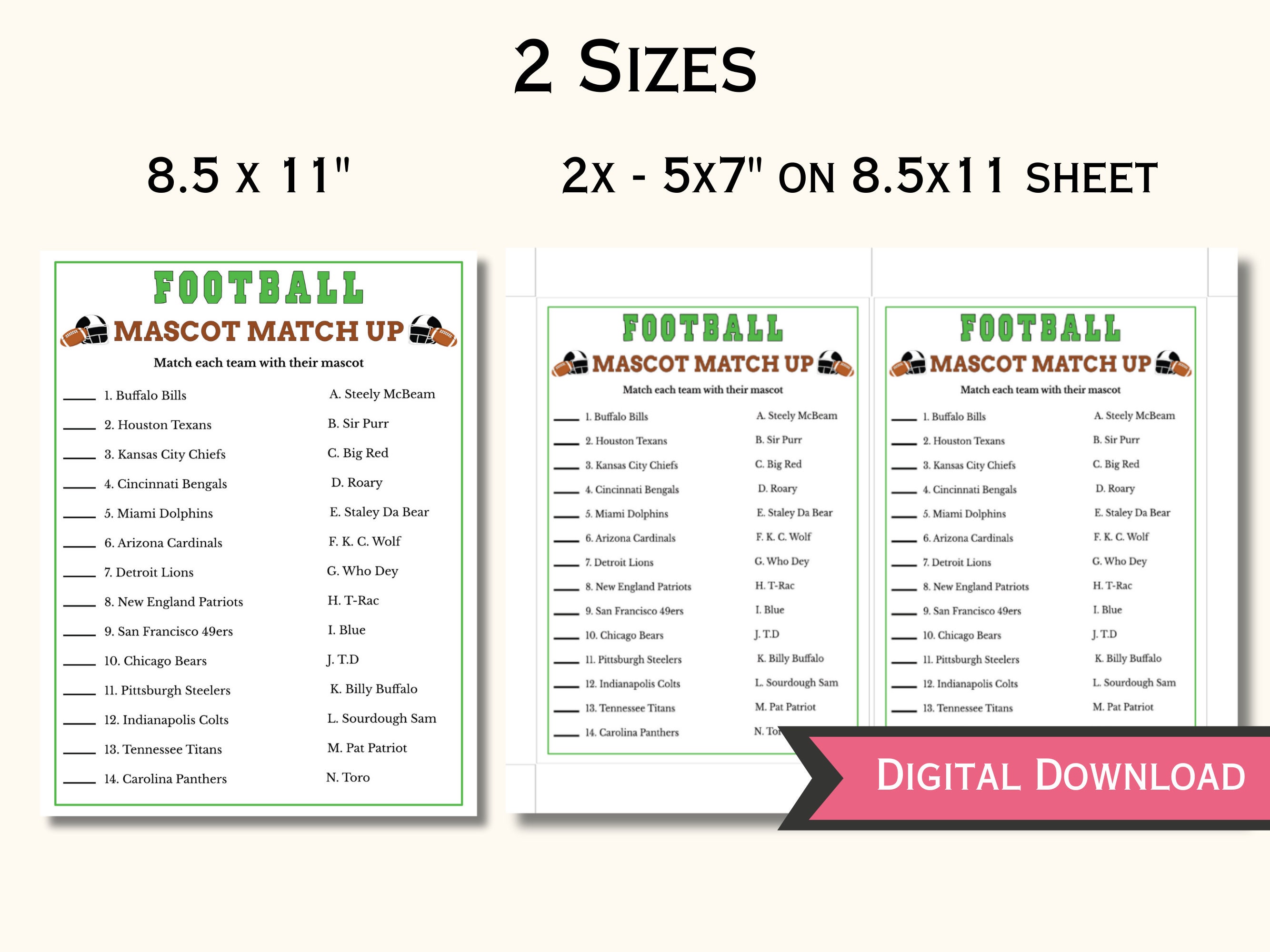 Football Mascot Match up Game - Printable Football Party Game ...