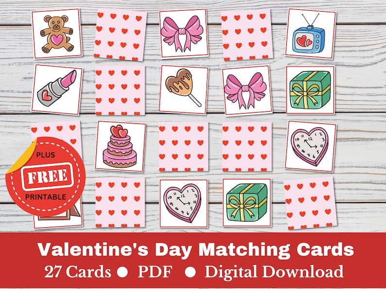 Valentine's Day Memory Game for Kids - Printable Matching Game ...