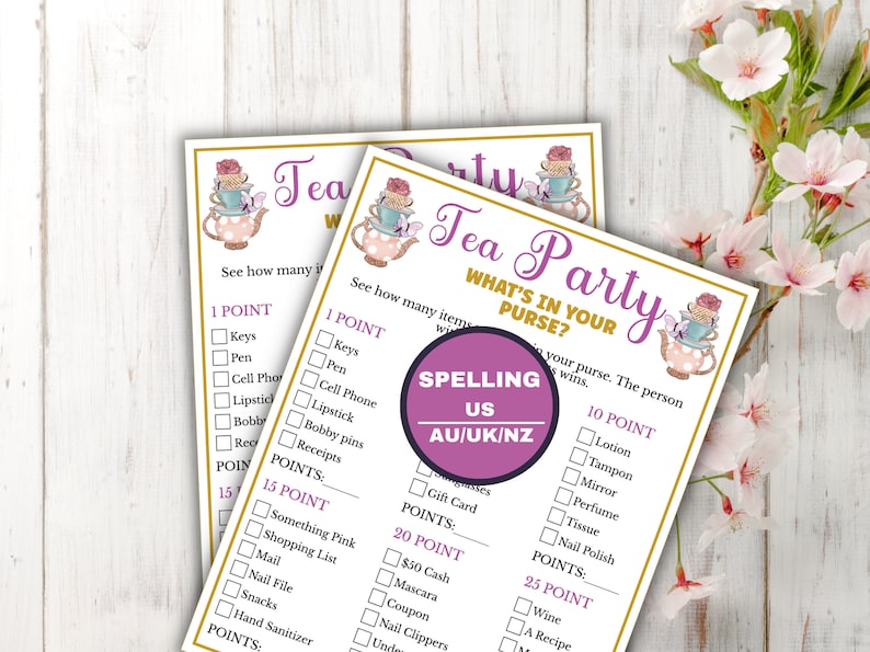 Whats in Your Purse Game - Printable Tea Party Games for Birthdays ...