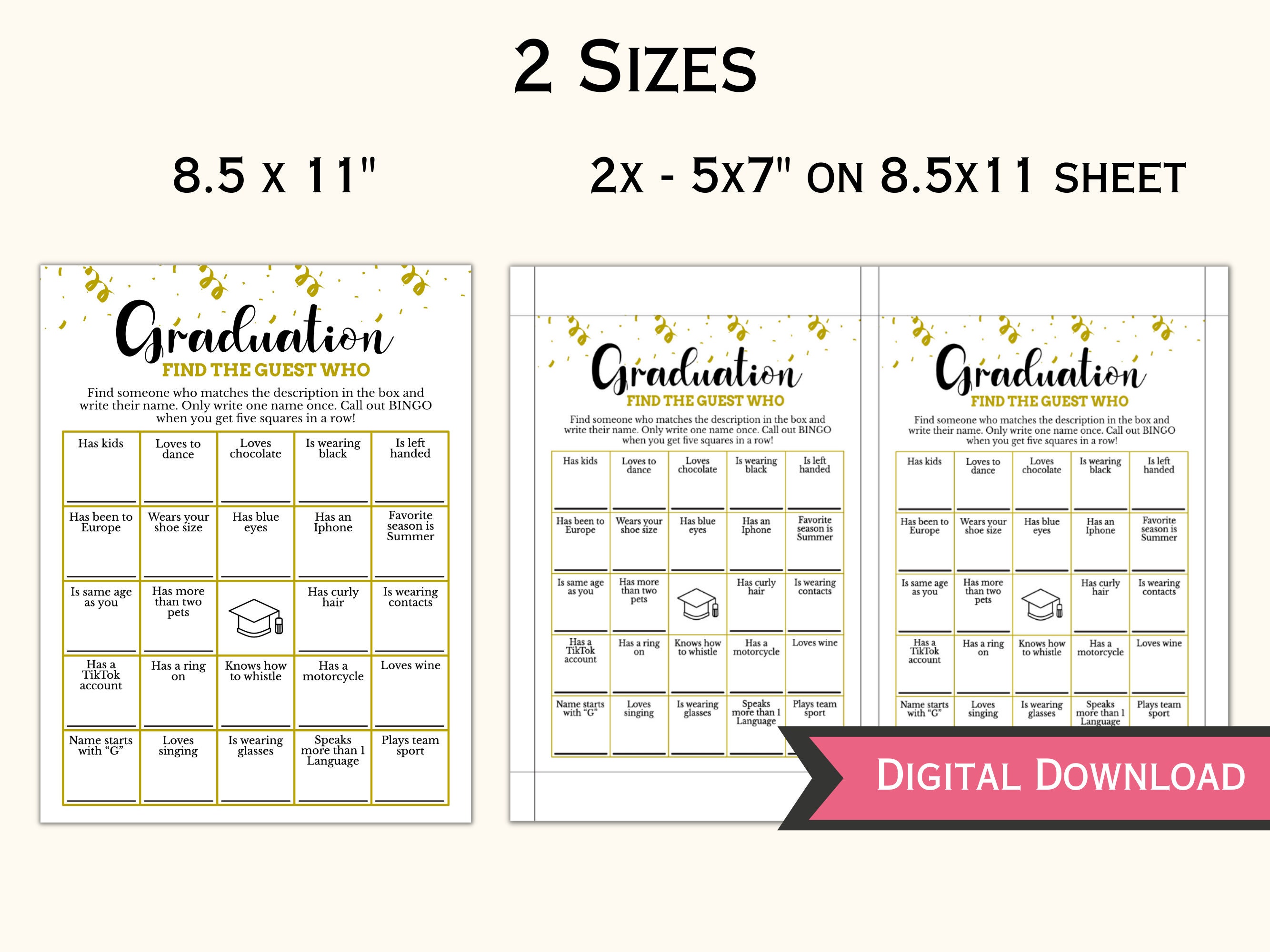 Graduation Find the Guest Bingo Game - Printable Find Someone Who Grad ...