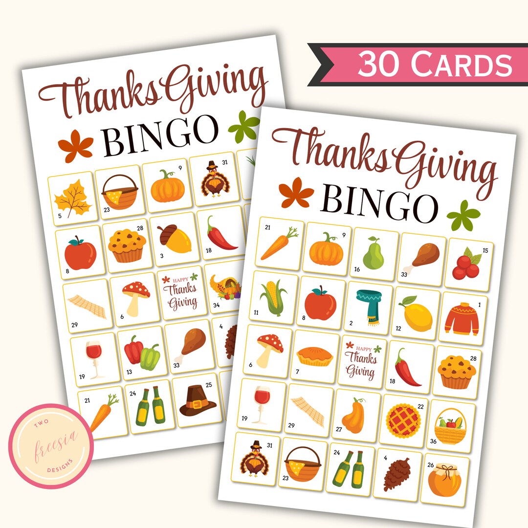 30 Thanksgiving Bingo Cards - Printable Thanksgiving Games for Kids and ...