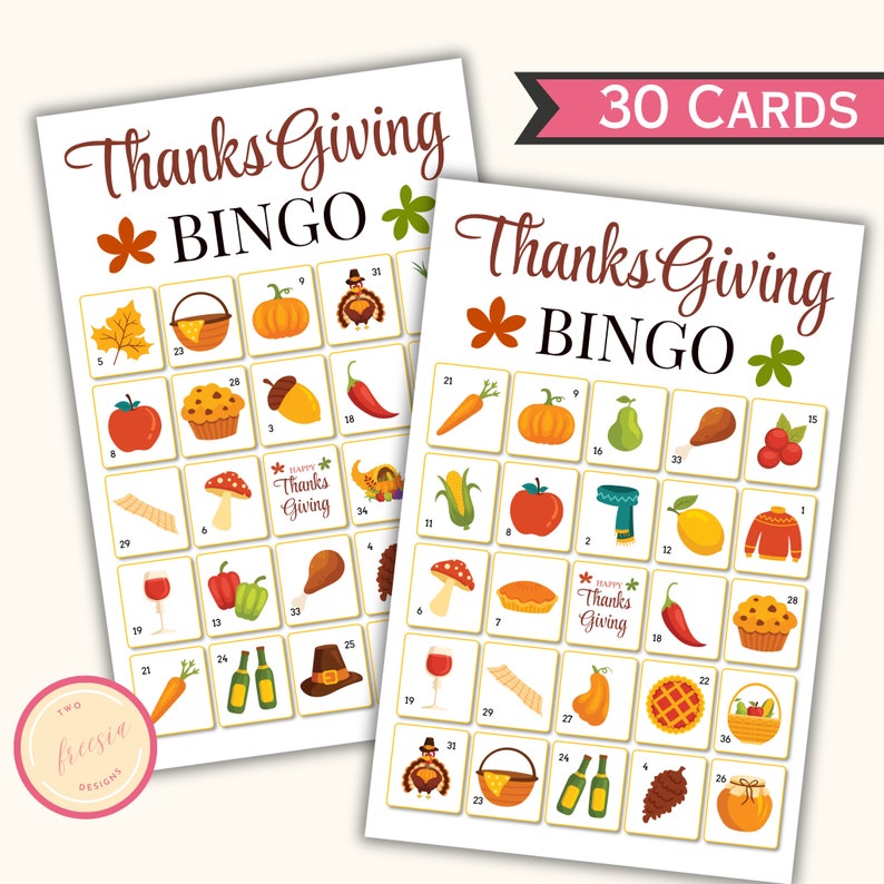 30 Thanksgiving Bingo Cards - Printable Thanksgiving Games for Kids and ...