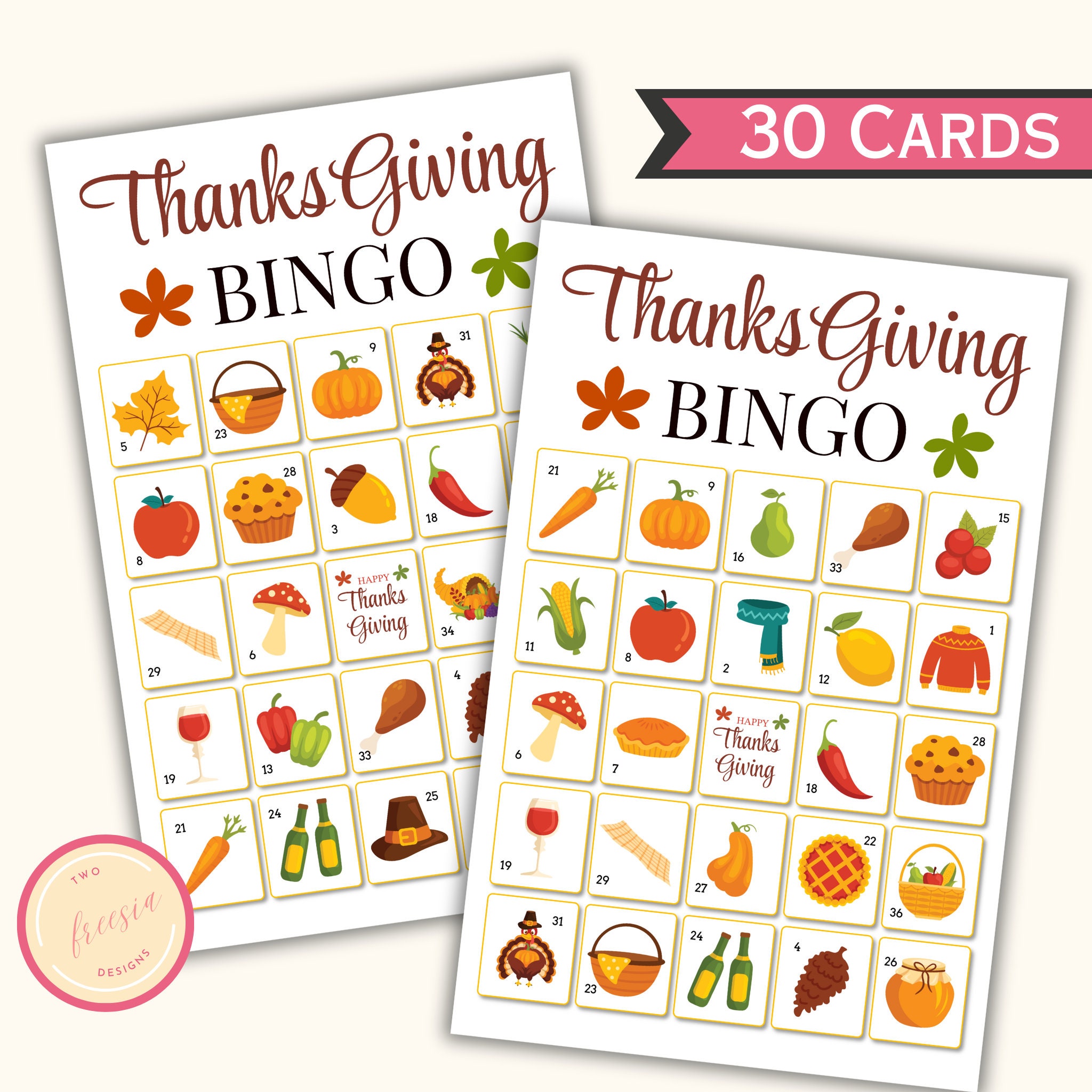 30 Thanksgiving Bingo Cards - Printable Thanksgiving Games for Kids and ...