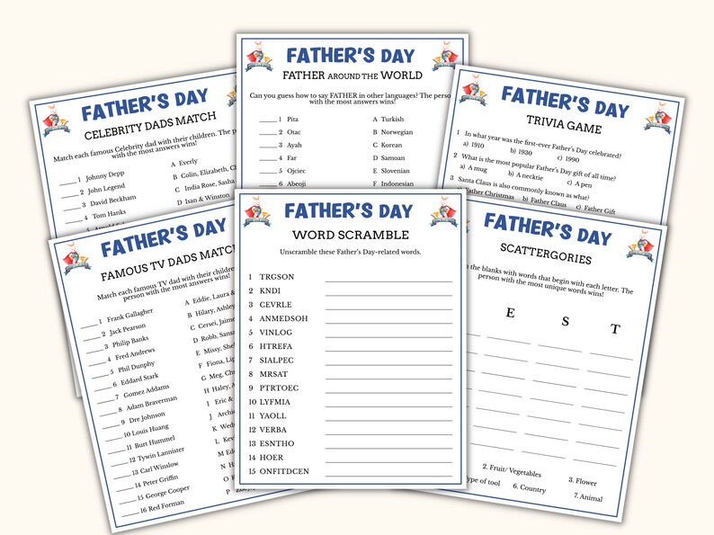 12 Printable Father's Day Games for Kids and Adults Family Games Night ...