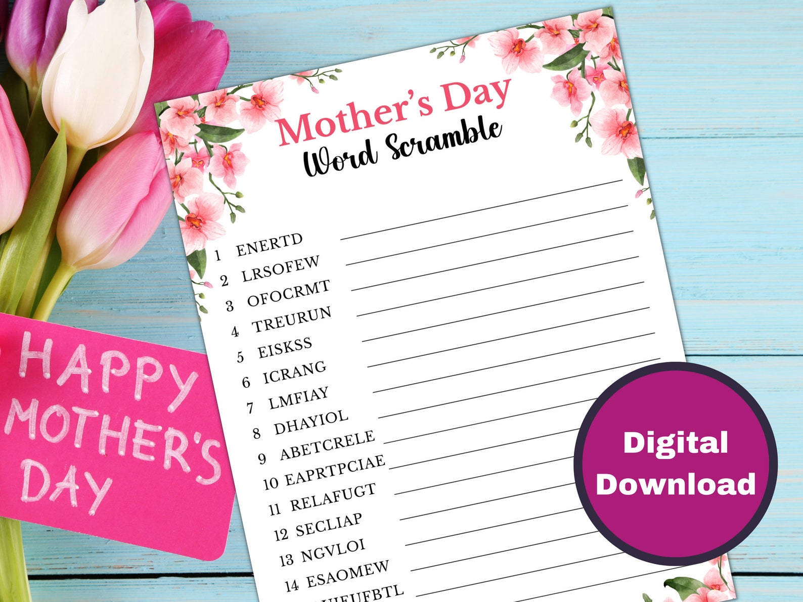 Printable Mother's Day Party Game - Word Scramble Game - Family Game ...