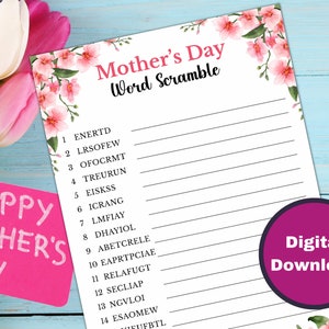 Printable Mother's Day Party Game - Word Scramble Game - Family Game ...