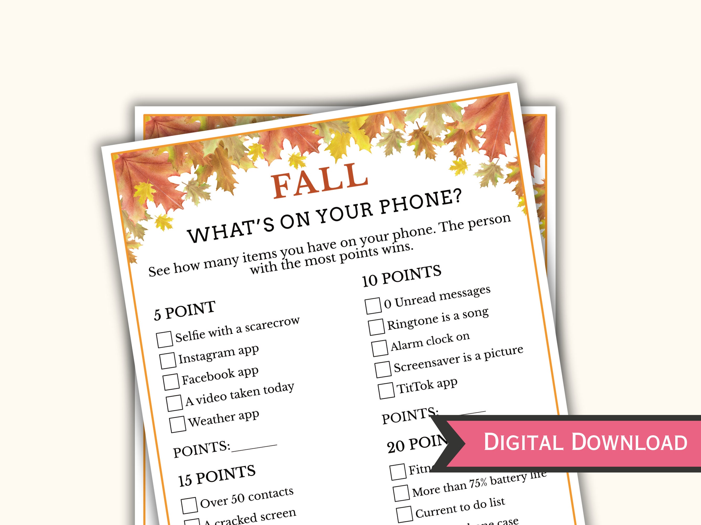 Fall What's on Your Phone Game - Printable Autumn Game - Fun Fall Time ...