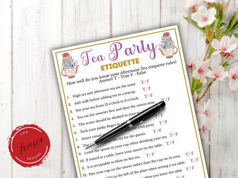 Tea Etiquette Game - Printable Tea Party Games for Birthdays, Bridal ...