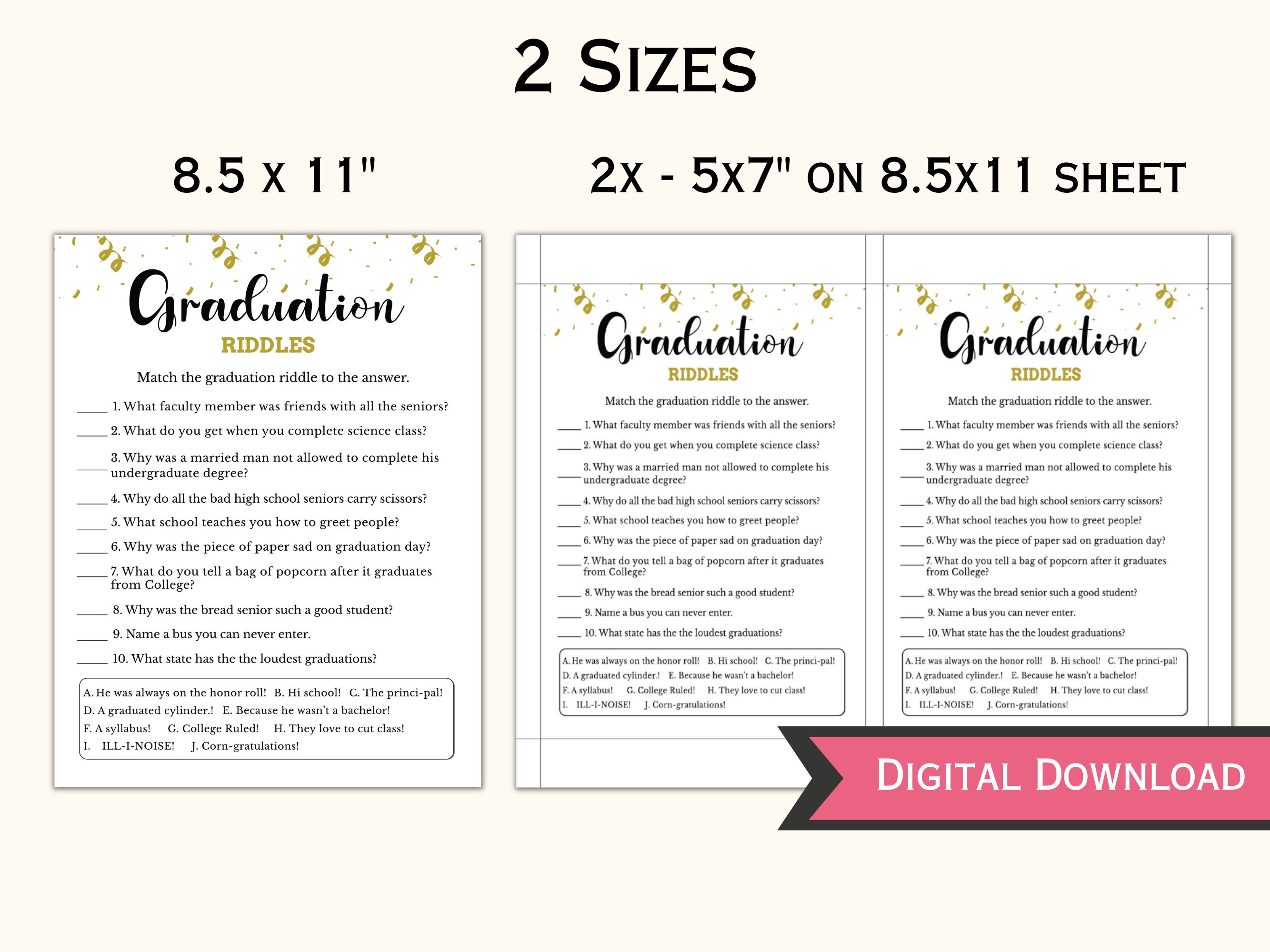 Graduation Riddles Game - Printable Graduation Games - 2023 Graduation ...