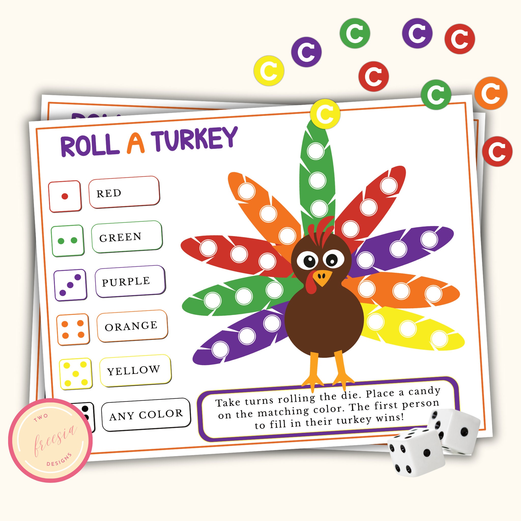 Roll a Turkey Dice Game - Printable Thanksgiving Game - Fall Activity ...