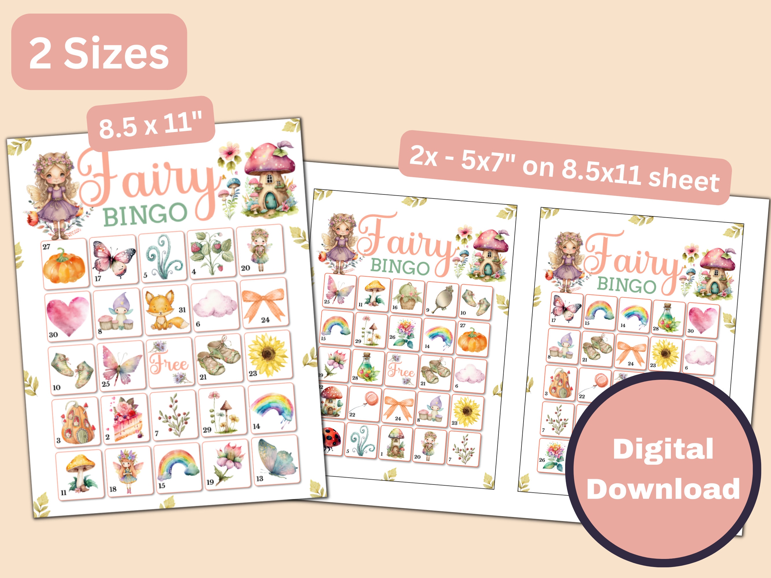 Fairy Bingo Game - Printable 20 Fairy Bingo Cards for Kids Fairy Themed ...