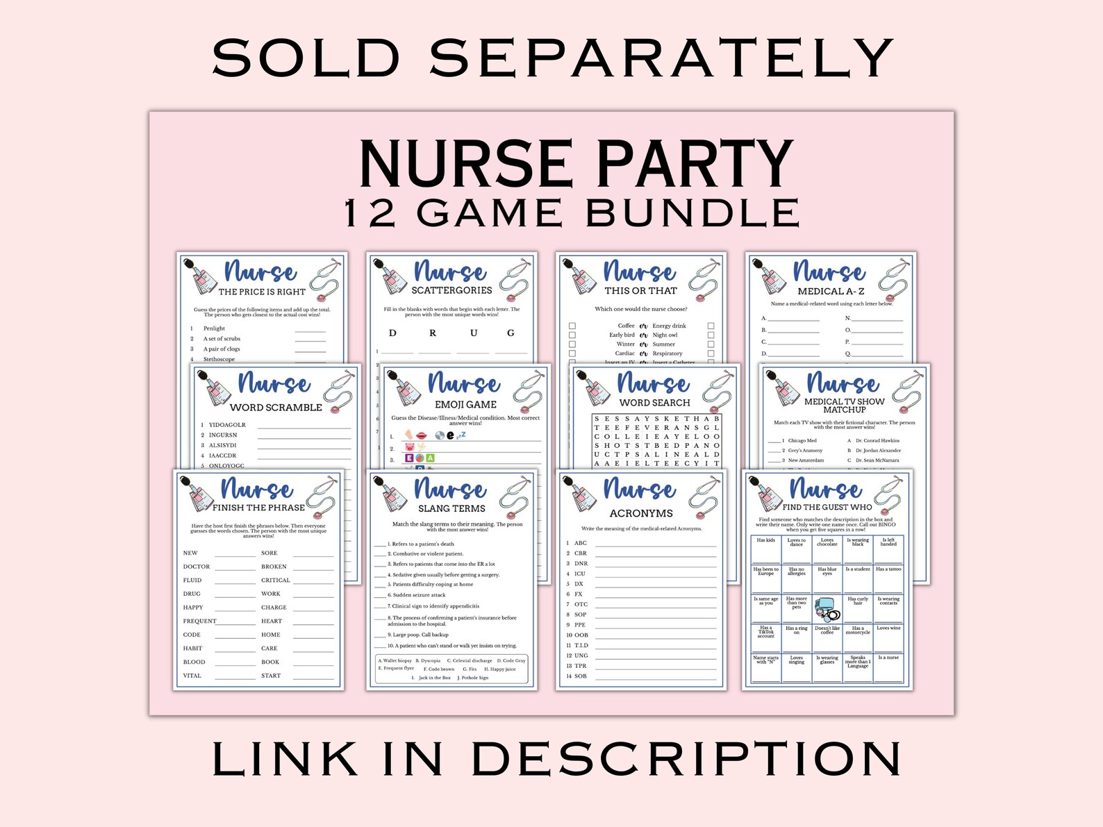 Printable Nurse Bingo Game - Medical Bingo Games, Nurse Appreciation ...