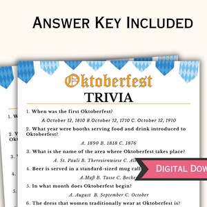 Oktoberfest Trivia Game - Printable Oktoberfest Game - Adult ...