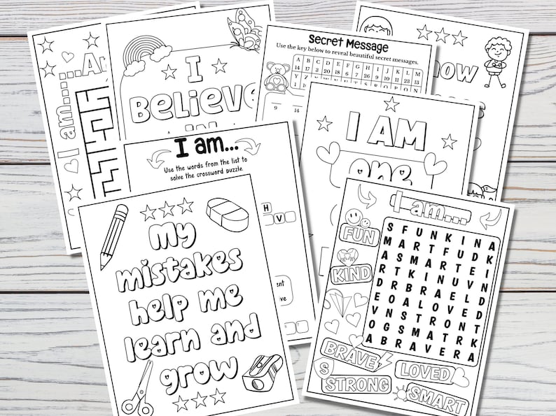 Positive Affirmation Activity and Coloring Worksheets for Kids - Etsy
