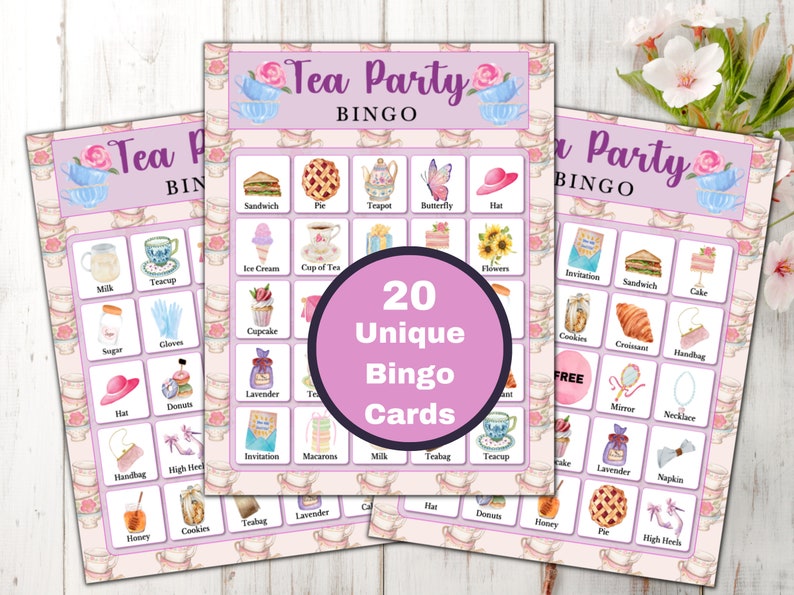Printable Tea Party Bingo Cards 20 Unique Bingo Cards Girls - Etsy