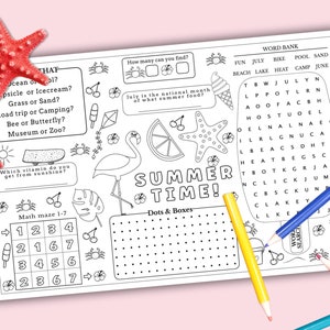 Summer Coloring and Activity Placemat - Printable Summer Activity Pages ...
