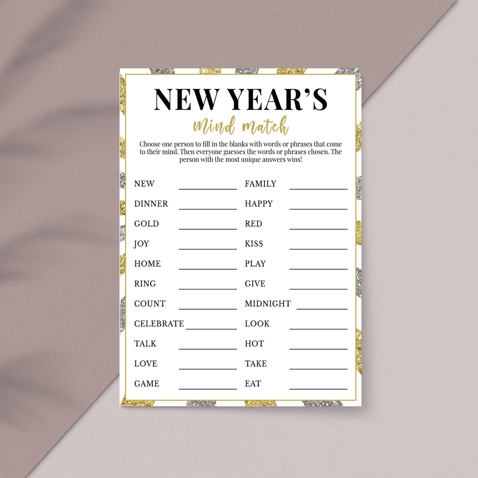 New Years Mind Match Game, Printable New Years Party Game for Kids and ...