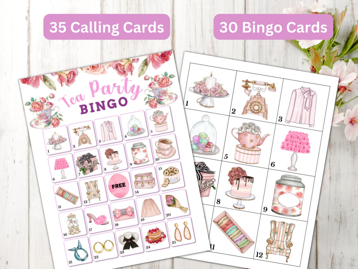 Printable Tea Party Bingo Cards - 30 Unique Bingo Cards, Girls Birthday ...
