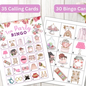 Printable Tea Party Bingo Cards - 30 Unique Bingo Cards, Girls Birthday ...
