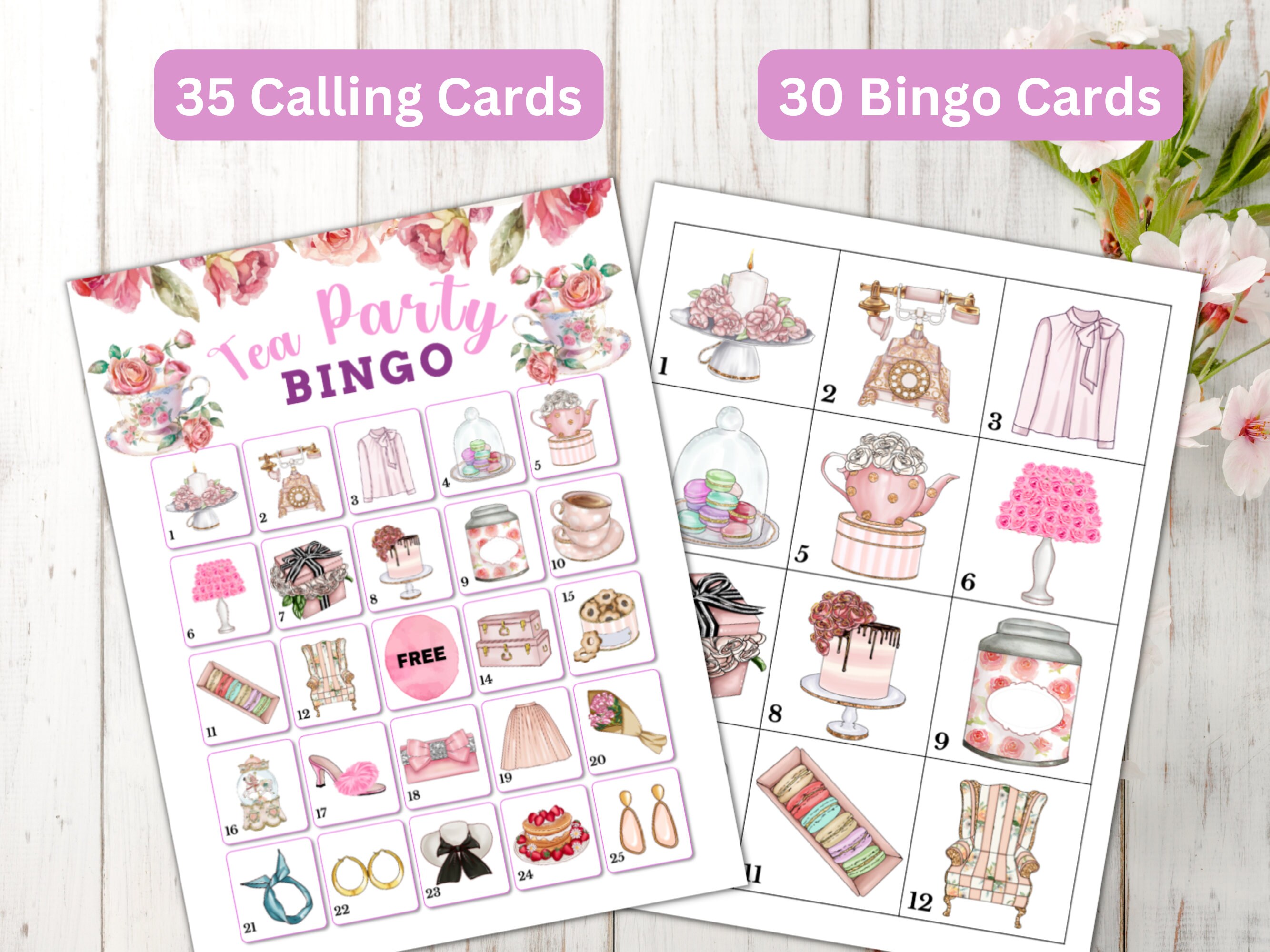 Printable Tea Party Bingo Cards 30 Unique Bingo Cards Girls - Etsy